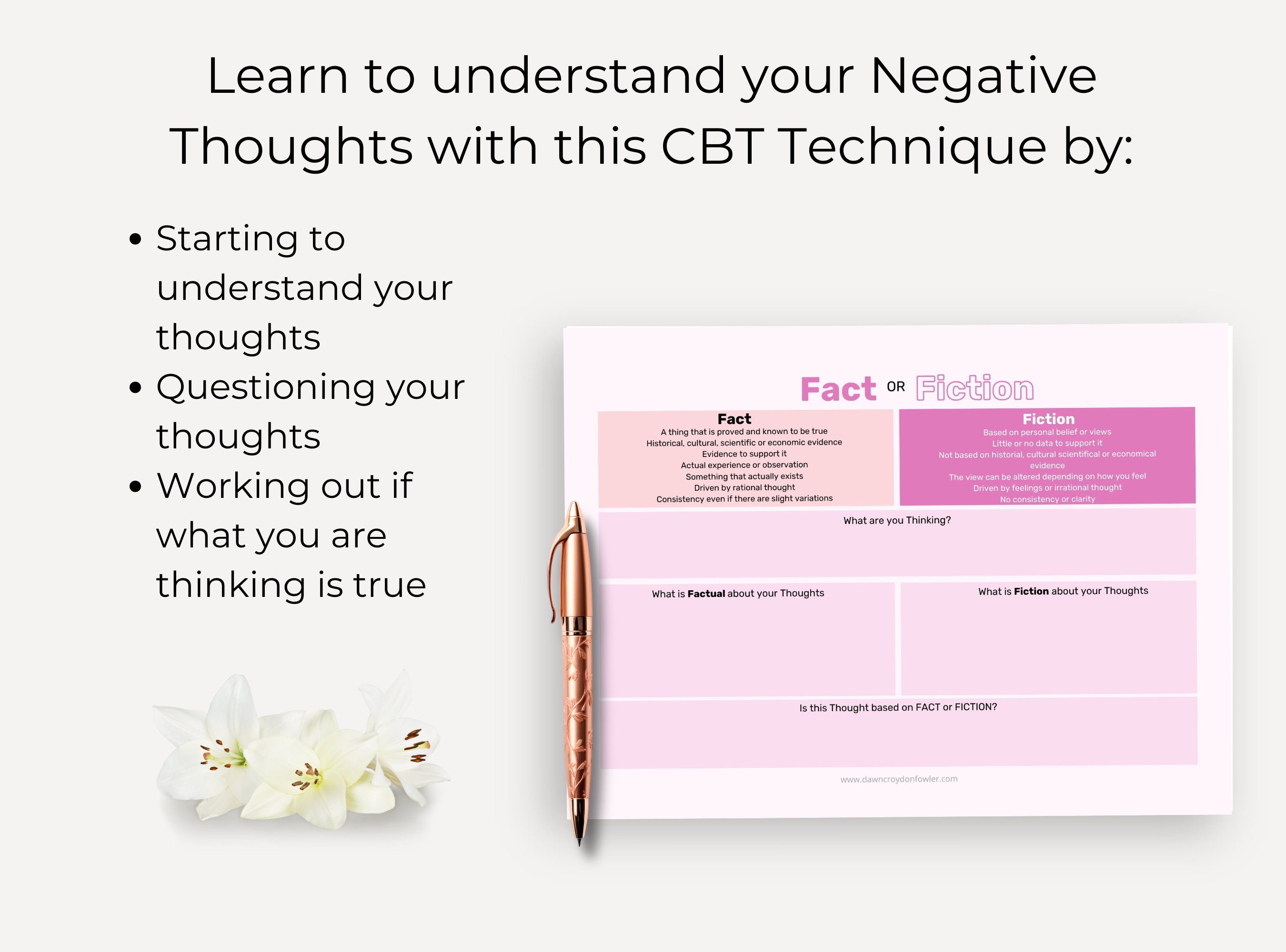 CBT Worksheet for Adults, Fact or Fiction Technique, Pink Fillable PDF ...