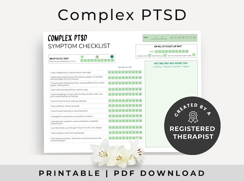 Complex PTSD Worksheet, CPTSD Daily Checklist, Trauma Coping Skills ...