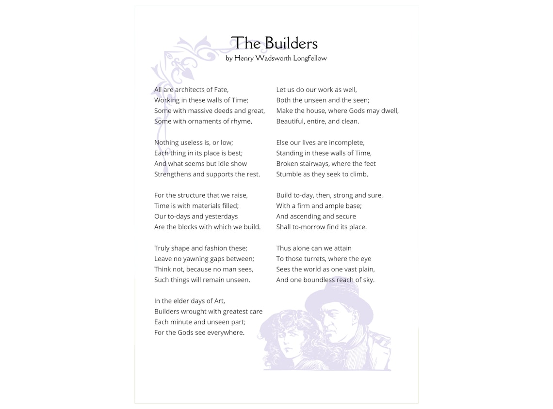 The Builders Poem, Henry Wadsworth Longfellow, Printable Poem Wall Art ...