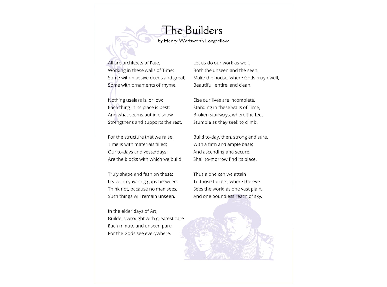 The Builders Poem, Henry Wadsworth Longfellow, Printable Poem Wall Art ...