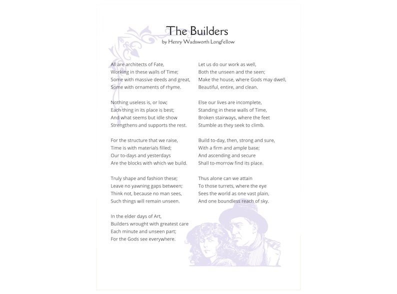 The Builders Poem, Henry Wadsworth Longfellow, Printable Poem Wall Art ...