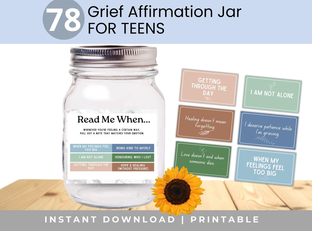 Grief Affirmations for Teens, Jar Activity for Teenagers Bereavement ...