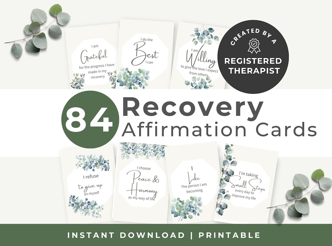 Addiction Recovery Affirmation Cards, Botanical Flashcards, Relapse ...