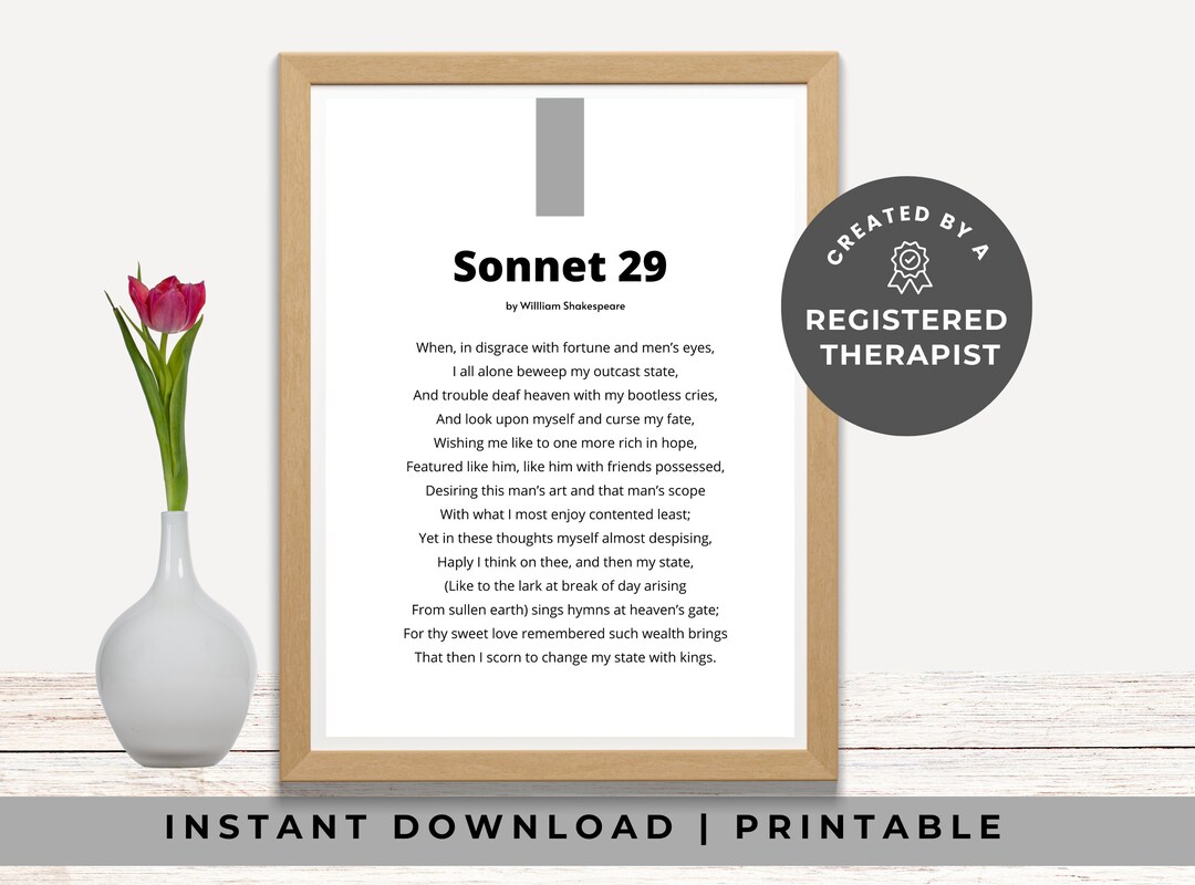 William Shakespeare Poem, Sonnet 29, English Poet Digital Download ...