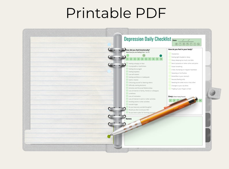 Daily Checklist for Depression PDF, Monitor Psychological Symptoms ...