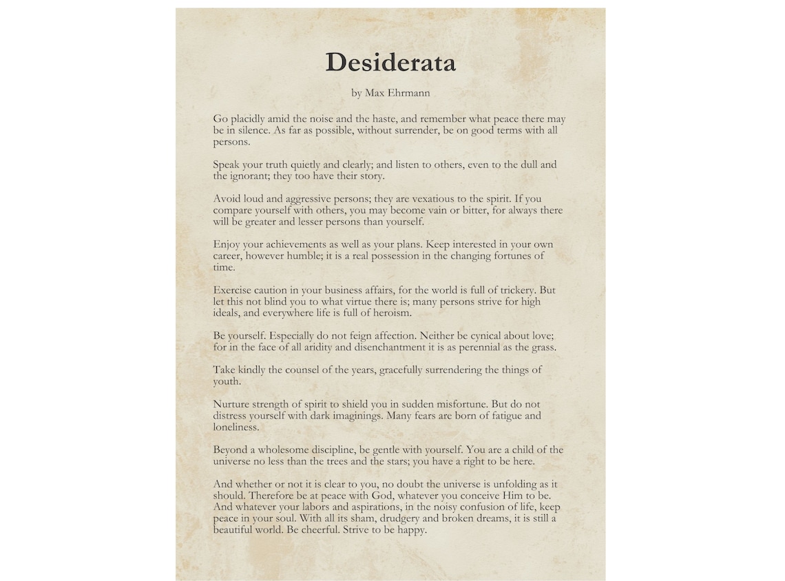 Desiderata Poster PDF, Max Ehrmann, Vintage Therapy Room Decor, Poem ...