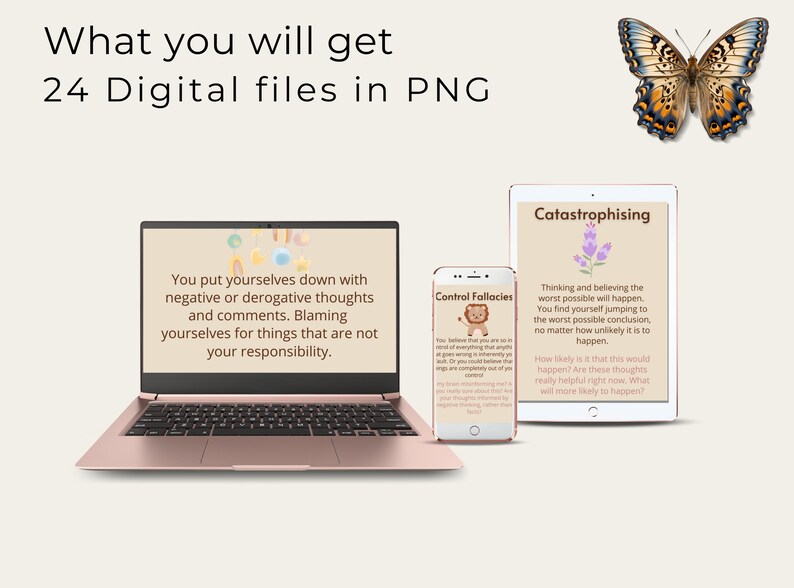 Cognitive Distortions Examples, Boho Styled Digital Flashcard ...