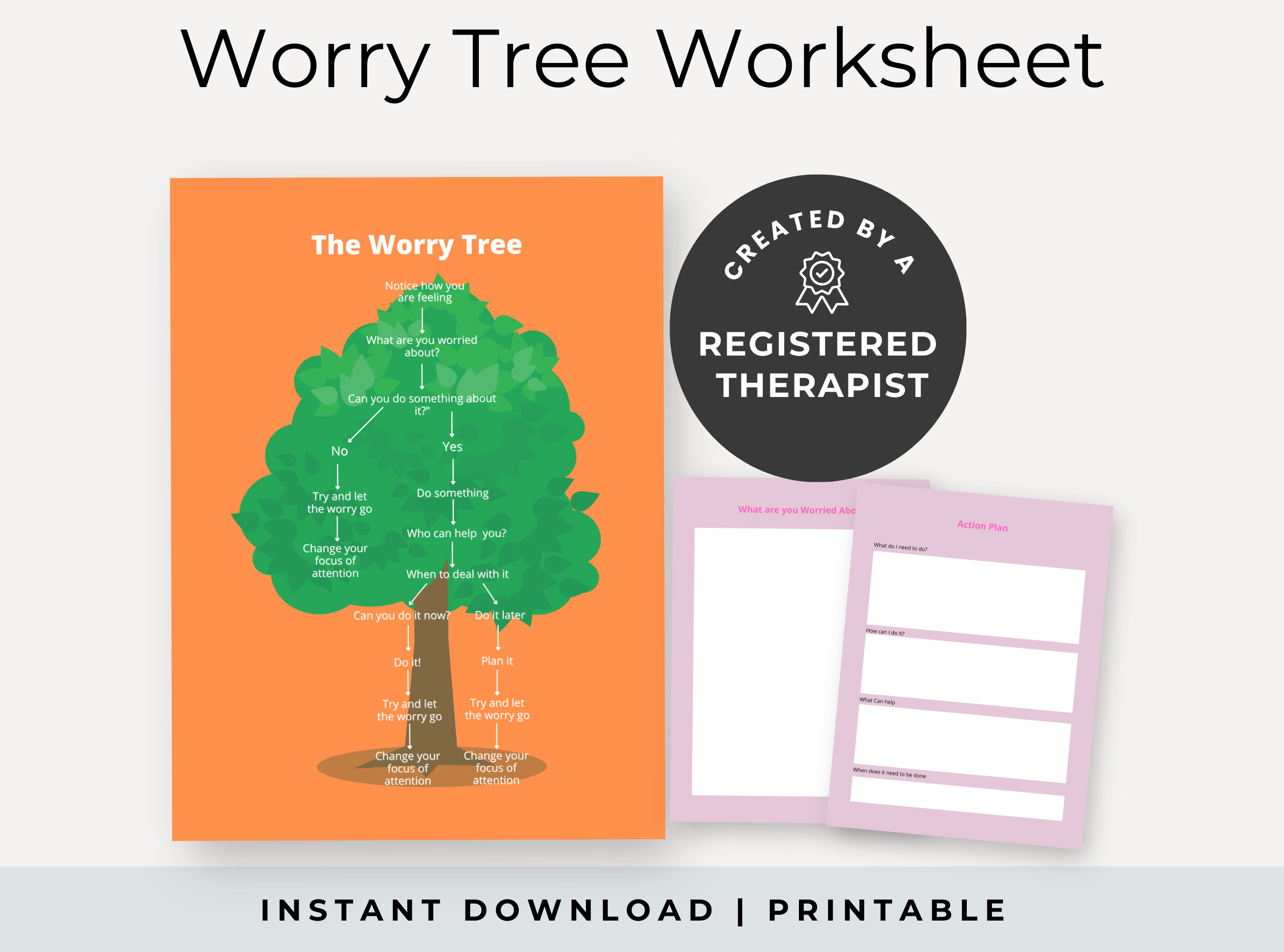 Worry Tree Worksheet, Colourful CBT Printable, Anxiety Therapy ...