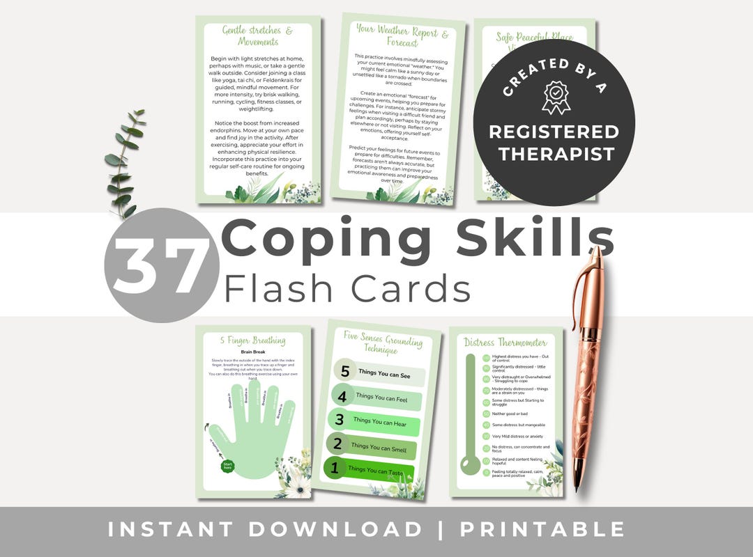 Coping Skills Flashcards, Trauma Recovery Cards, Printable Recovery ...