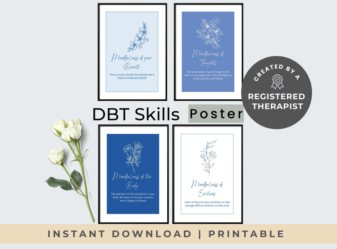 Dialectical Behavioral Therapy Poster, DBT Mindfulness Printable, Blue ...