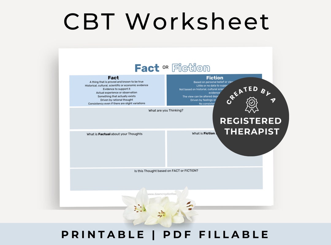 Negative Thinking Patterns Fillable Pdf, Thoughts Are Not Facts, Blue ...