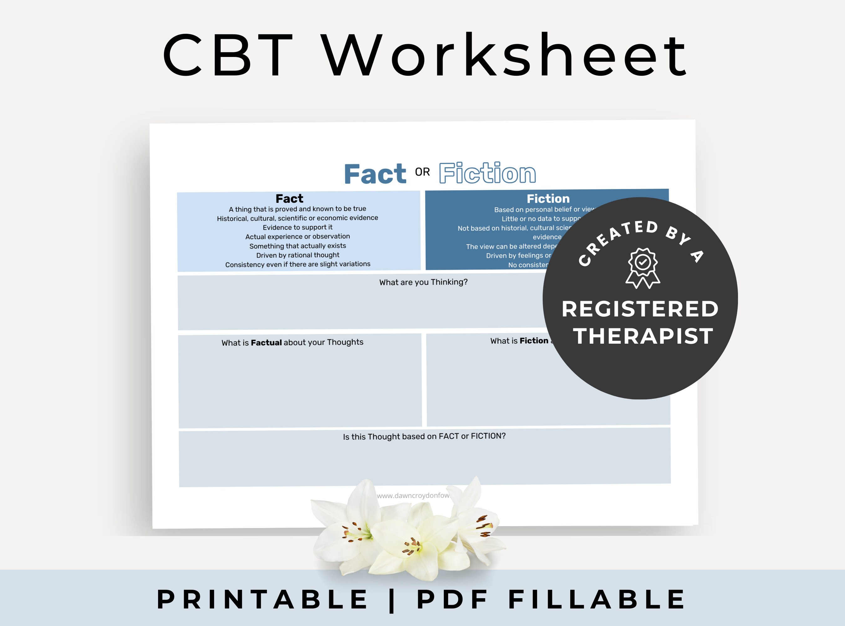 Negative Thinking Patterns Fillable Pdf, Thoughts Are Not Facts, Blue ...