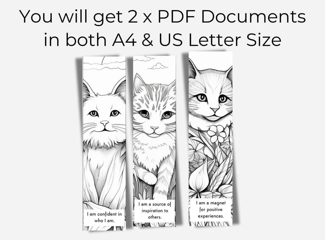 Cats Coloring Bookmarks, With Positive Affirmations, Cat-themed ...
