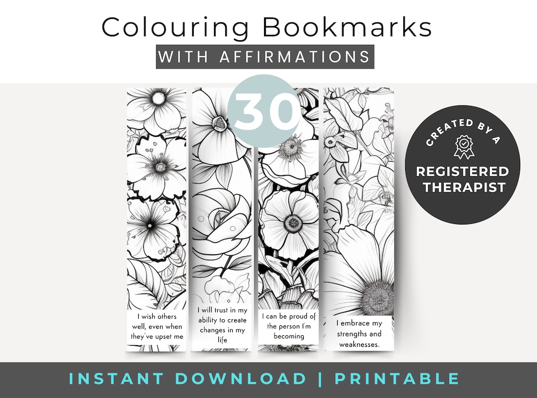 Floral Bookmarks to Color, Adult Coloring Flowers With Affirmations, 30 ...