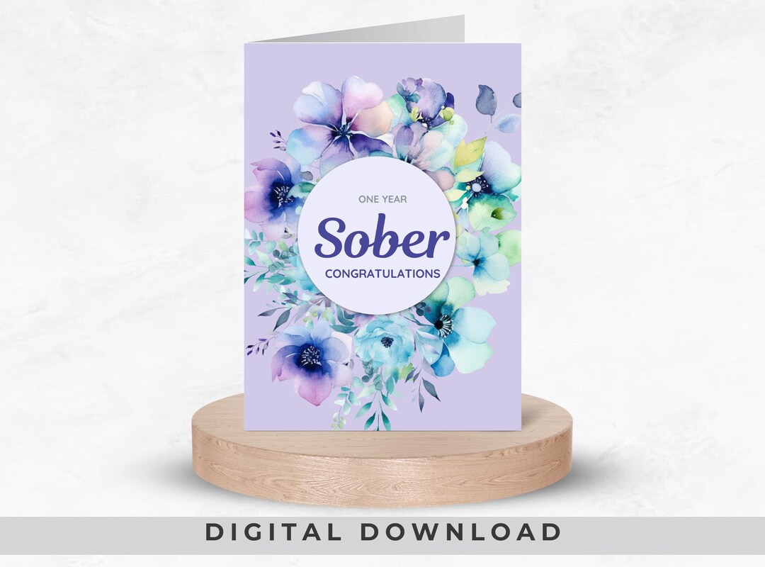 Greeting Card for Sobriety, 1 Year Sober Card, Abstract Flowers ...