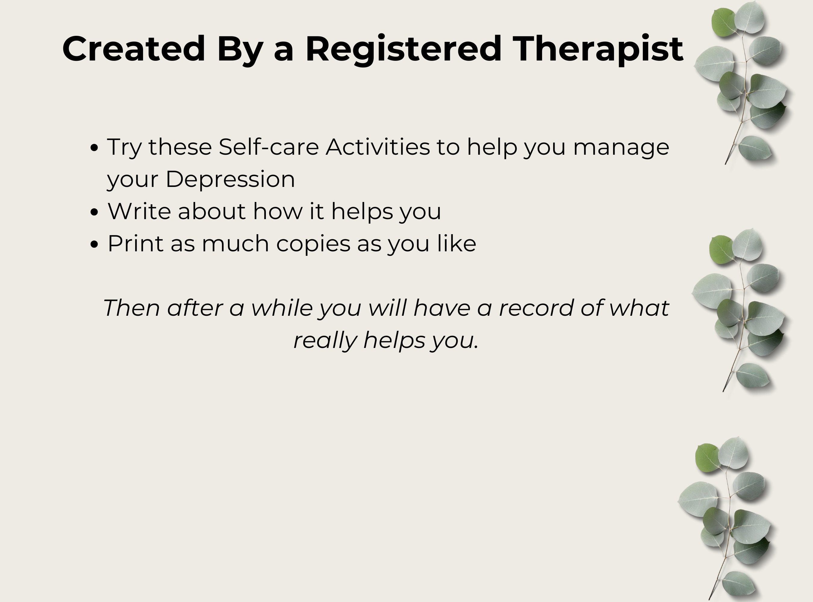 Depression Checklist Pdf, Self-care Check List, Low Mood Coping Skills ...