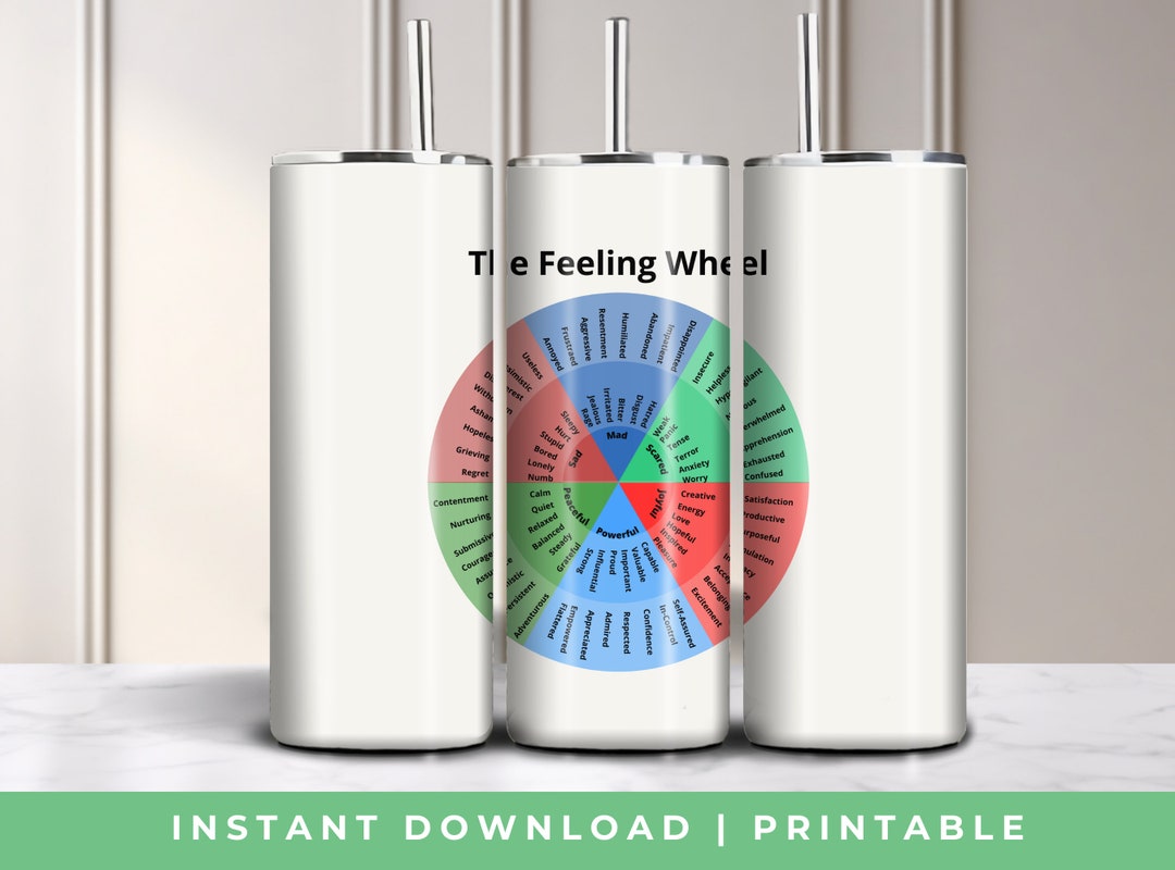 Feeling Wheel Print, Mental Health Tumbler Wrap, Skinny Tumblr 20 Oz ...