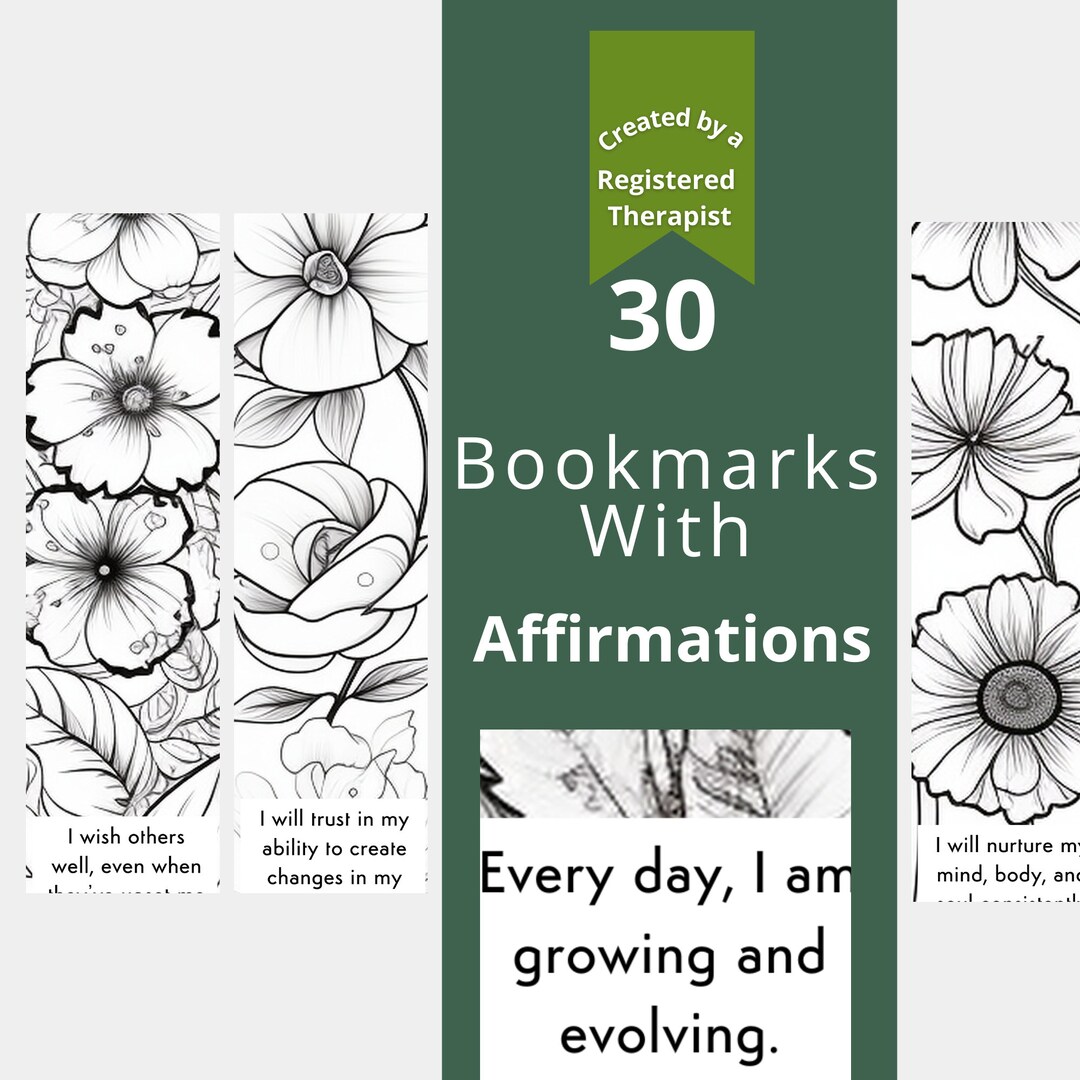 Floral Coloring Bookmark, Printable Bookmark Affirmations, Grounding ...