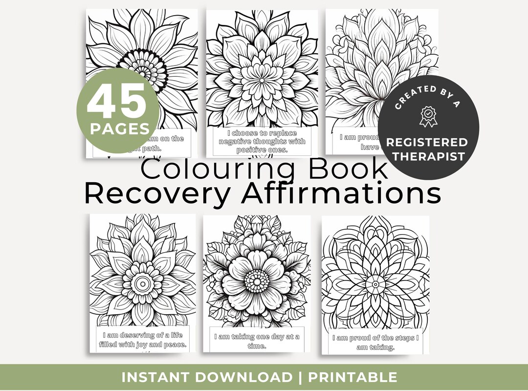 Addiction Affirmation Coloring Book, Printable Mandala, Mindfulness ...