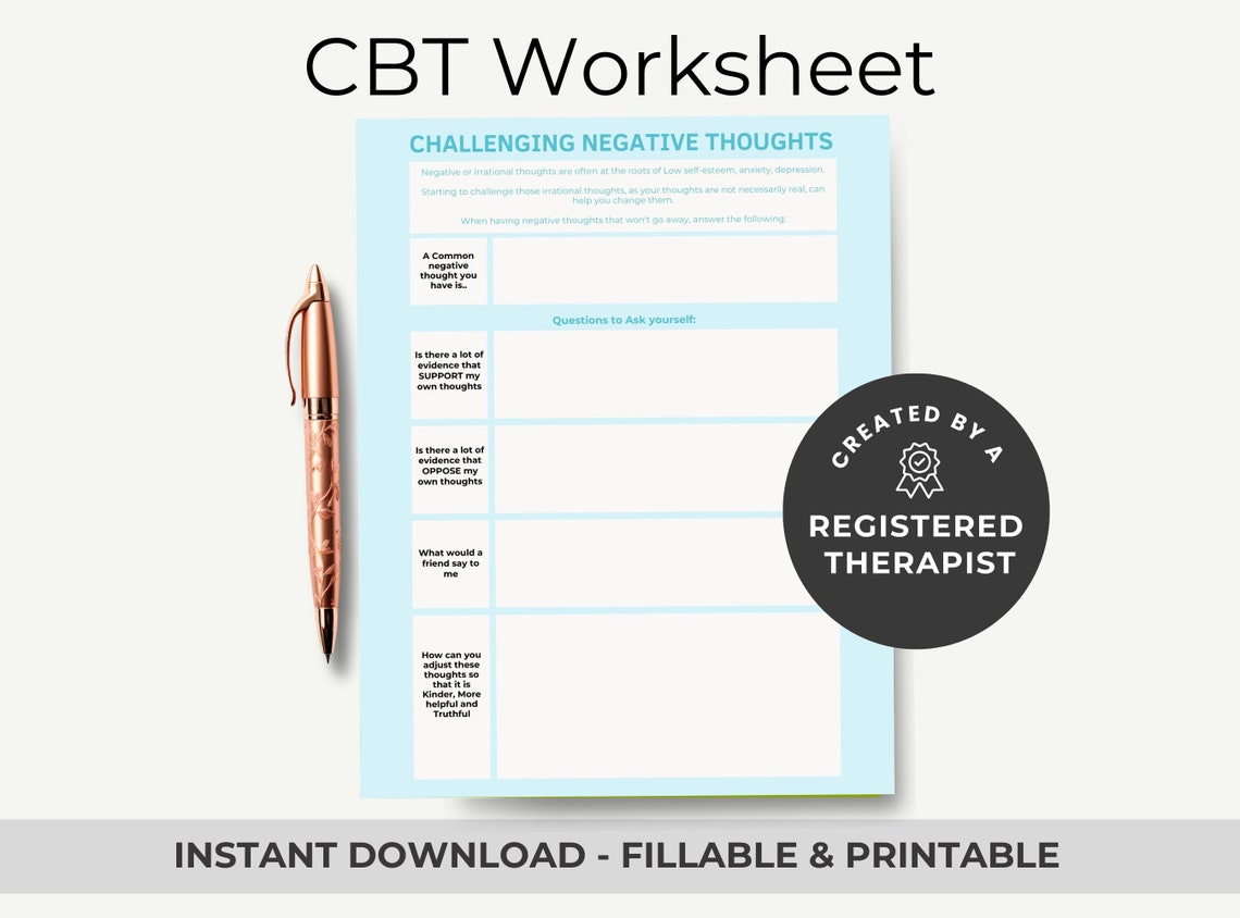 Cognitive Behavioral Therapy Worksheets, Challenging Negative Thought ...