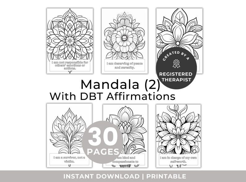 DBT Skills Coloring Book, Trauma Recovery Affirmations, 30 Page ...