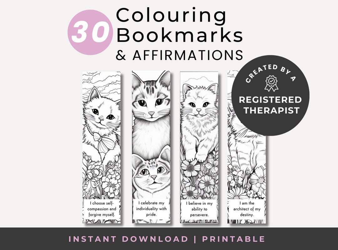 Cats Coloring Bookmarks, With Positive Affirmations, Cat-themed ...