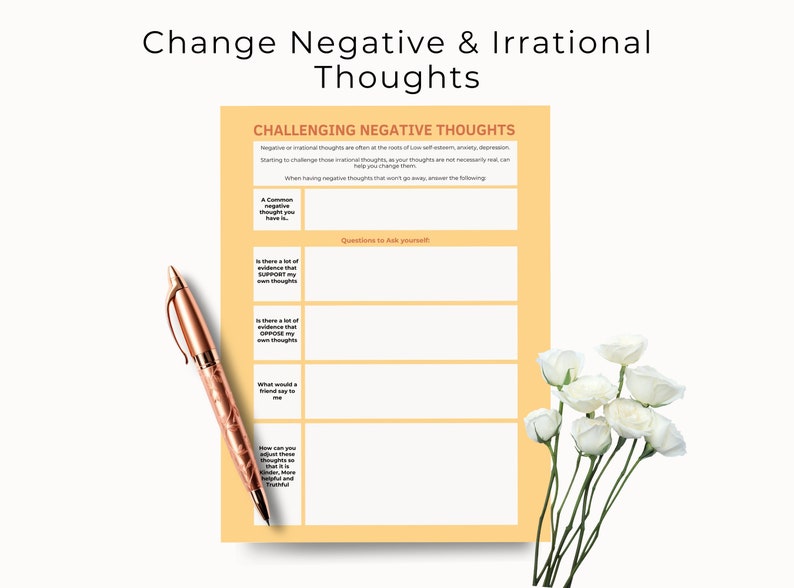 Colorful CBT Worksheet, Challenging Negative Thoughts, Fillable PDF - Etsy