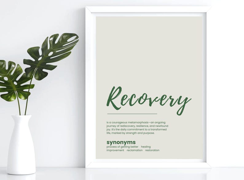 Recovery Definition Poster, Addiction Therapist Office Wall Art, Green Alcoholics Anonymous Wall ...