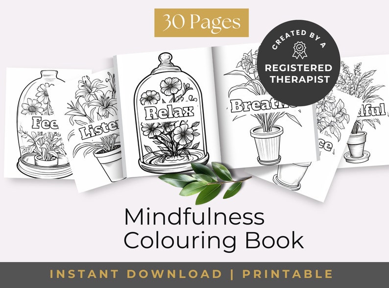 Mindful Coloring Pages for Adults, Plant Design Mindfulness Activity ...