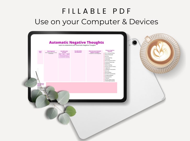 Cbt Anxiety Exercise, Fillable Pdf Form, Automatic Negative Thought ...