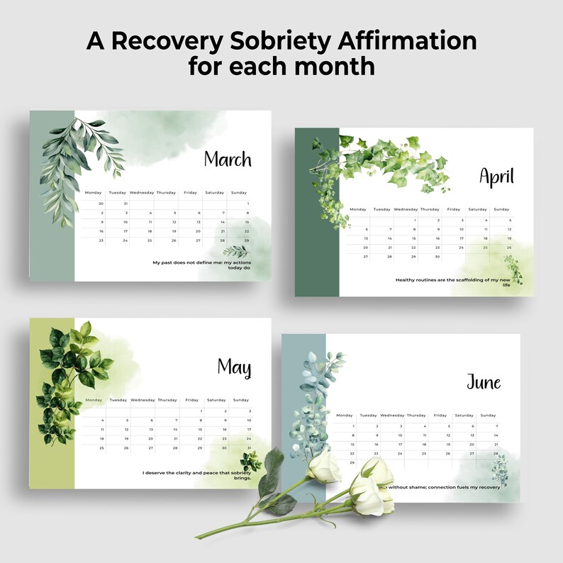 Sobriety Calendar 2026 – Printable PDF With Recovery Affirmations ...