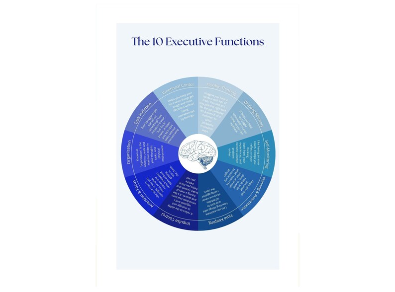 Executive Function Wheel Wall Art, Blue Printable Infographic for ...