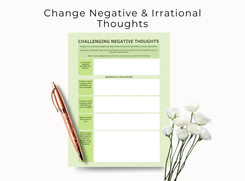 Cognitive Behavioral Therapy Worksheet, Challenging Negative Thoughts ...
