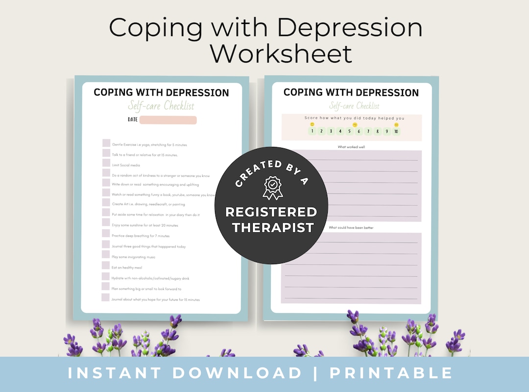 Depression Checklist Pdf, Self-care Check List, Low Mood Coping Skills Worksheet, Tools for ...
