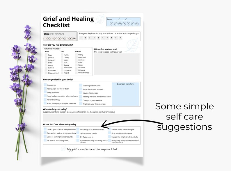 Grief Checklist, Coping Loss Worksheet for Adults, Printable Download ...