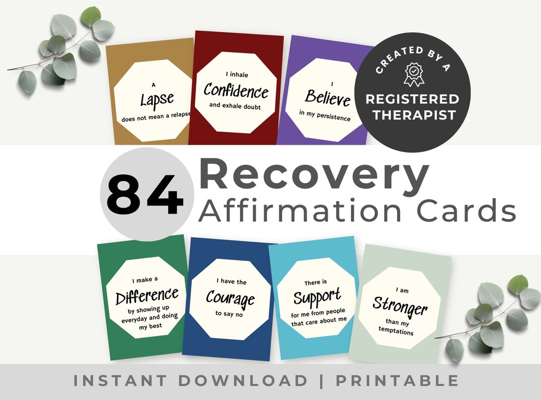 Addiction Recovery Affirmation Cards, Colorful Overcoming Alcohol ...