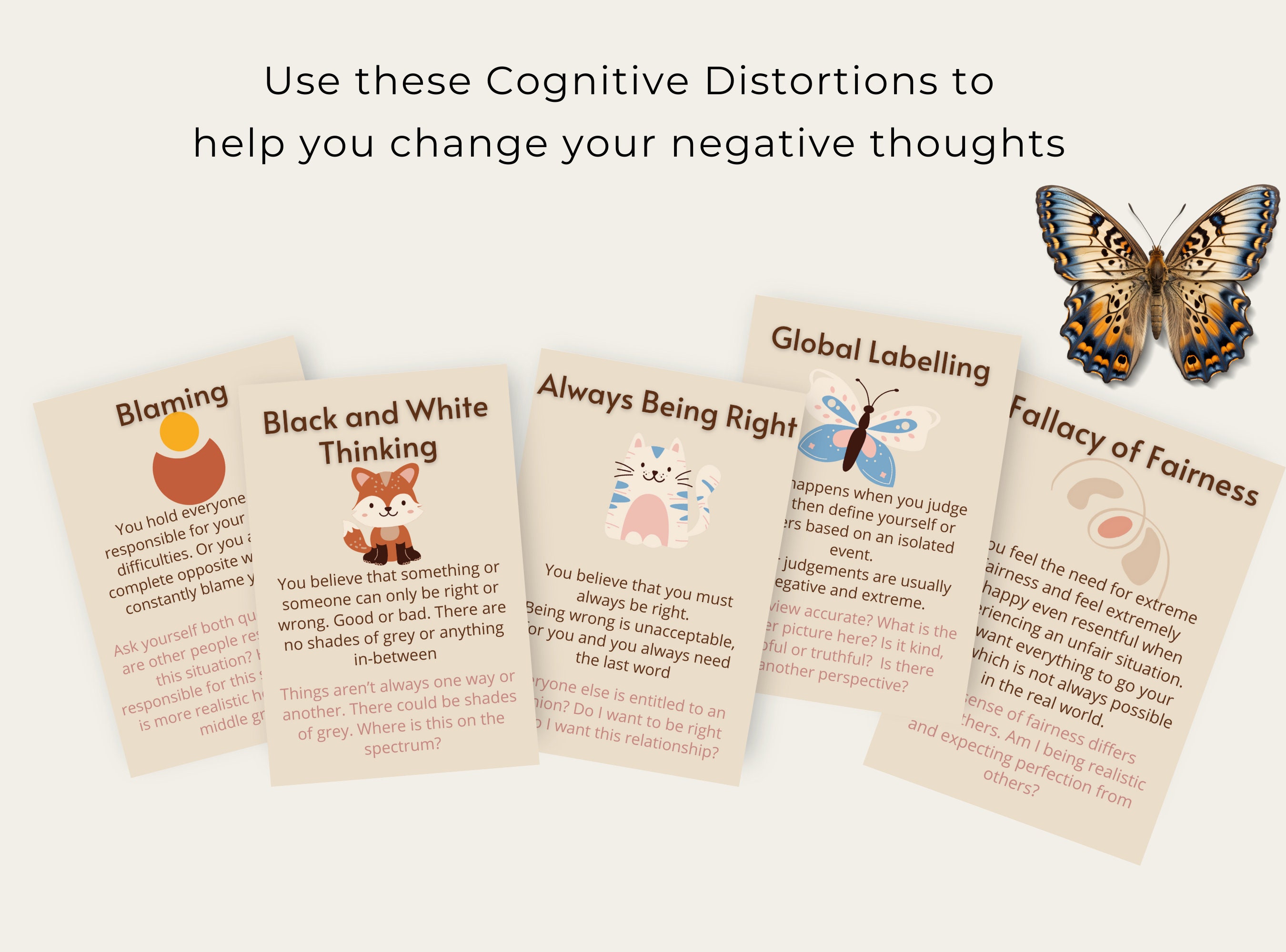 Cognitive Distortions Examples, Boho Styled Digital Flashcard ...