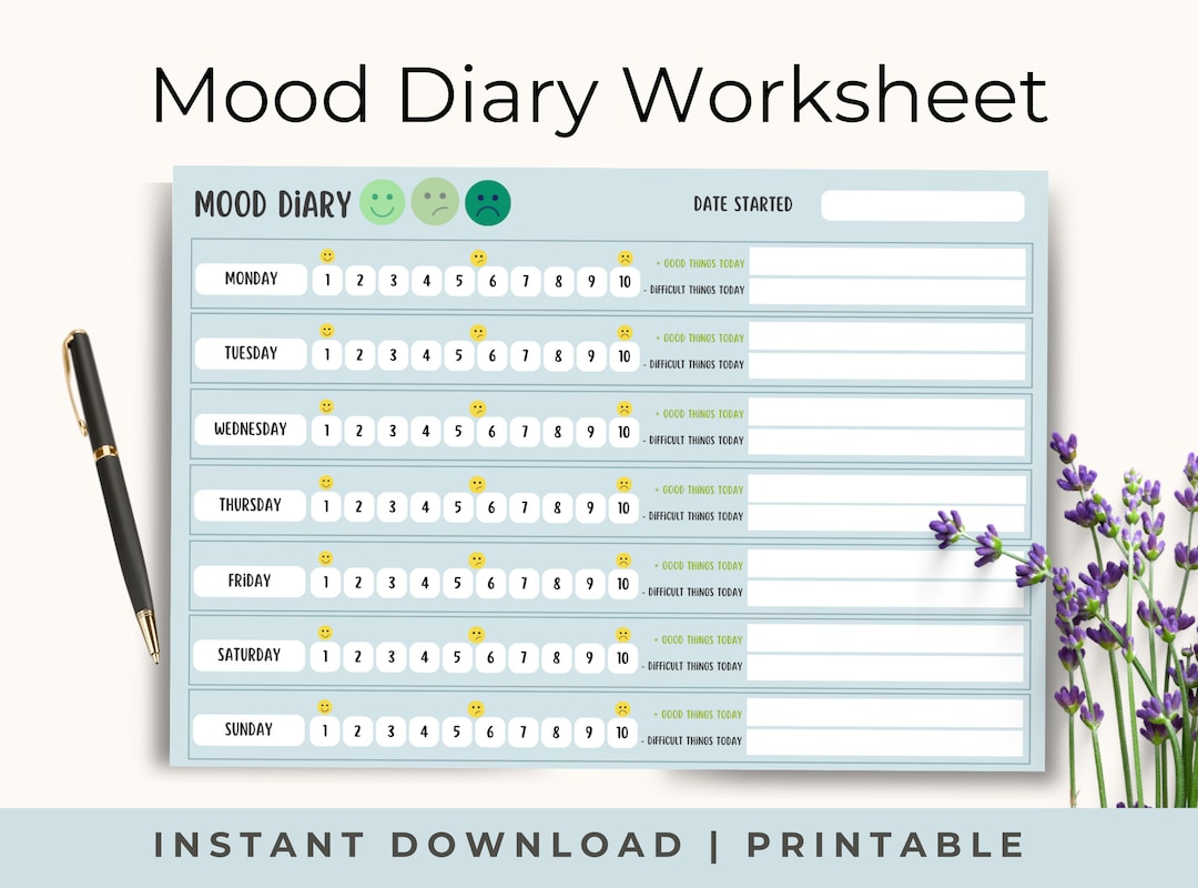 Mood Diary Worksheet Pdf, Emotional Regulation Adult, Weekly Mood ...