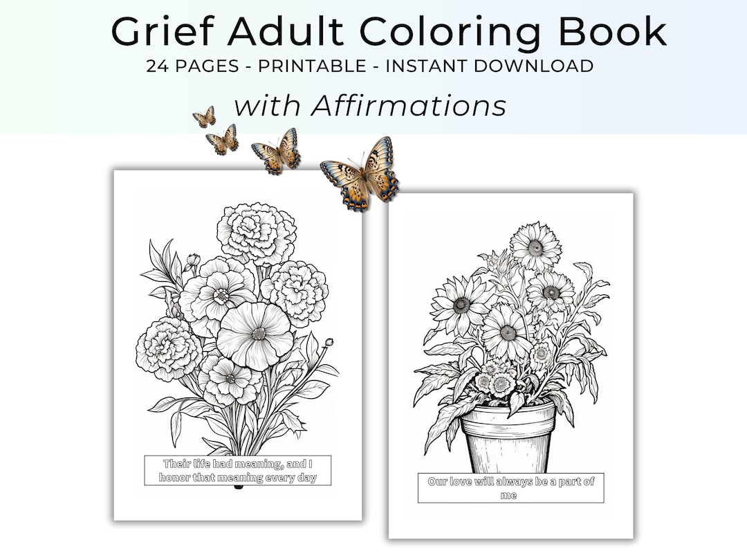 Grief Coloring Pages for Adults – Floral Printable Bereavement Activity ...