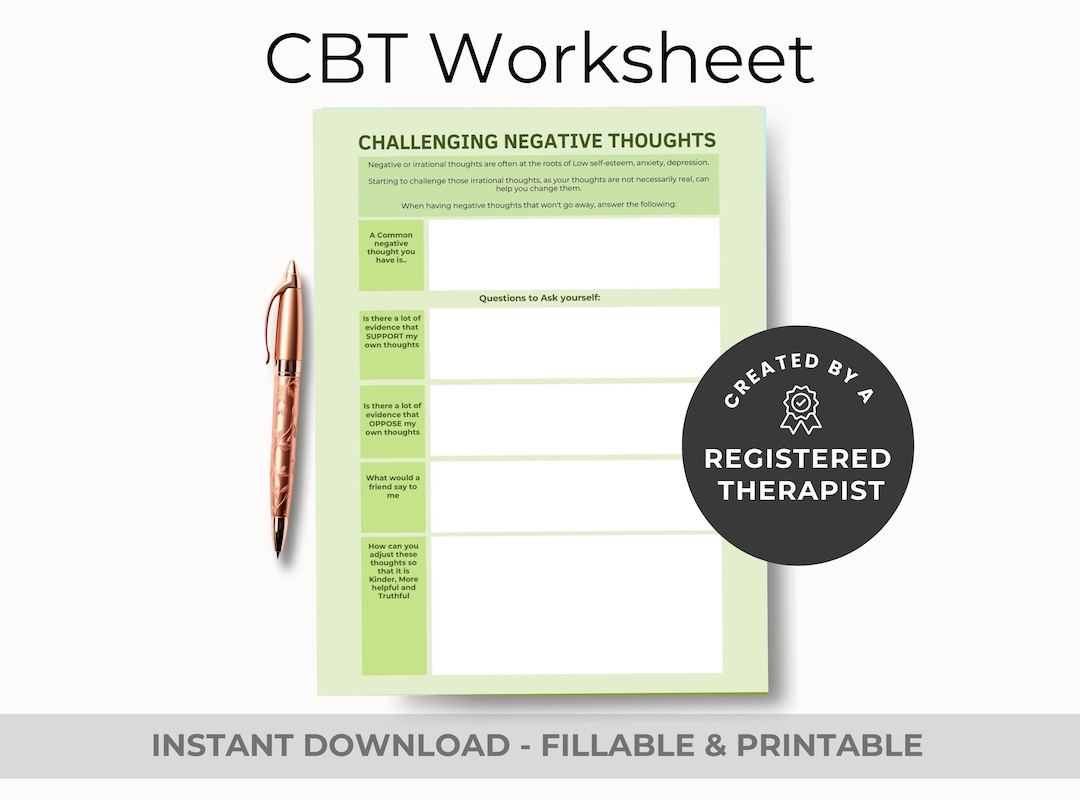 Cognitive Behavioral Therapy Worksheet, Challenging Negative Thoughts ...