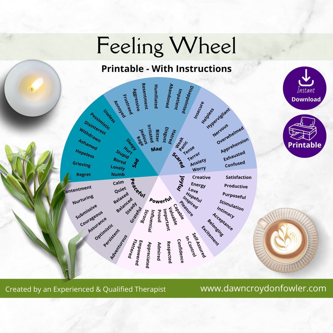 Feelings Wheel PDF Emotions Wheel Worksheet Feelings Chart - Etsy