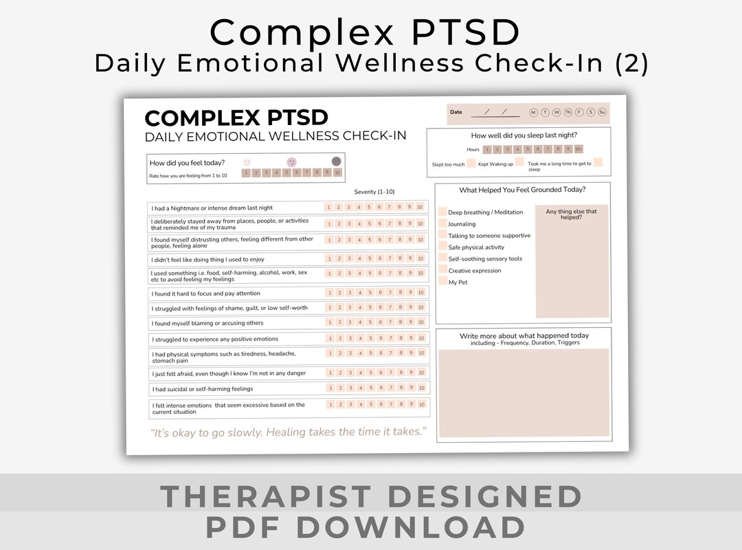 Complex PTSD Daily Checklist, Printable Trauma Recovery for Adults, 1 ...