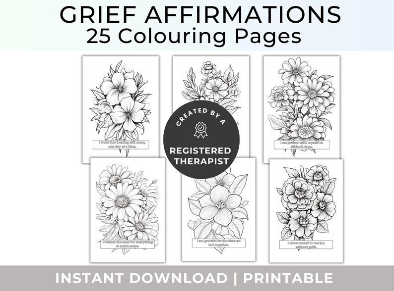 Coloring Pages for Grief, Bereavement Therapy, Printable Floral ...