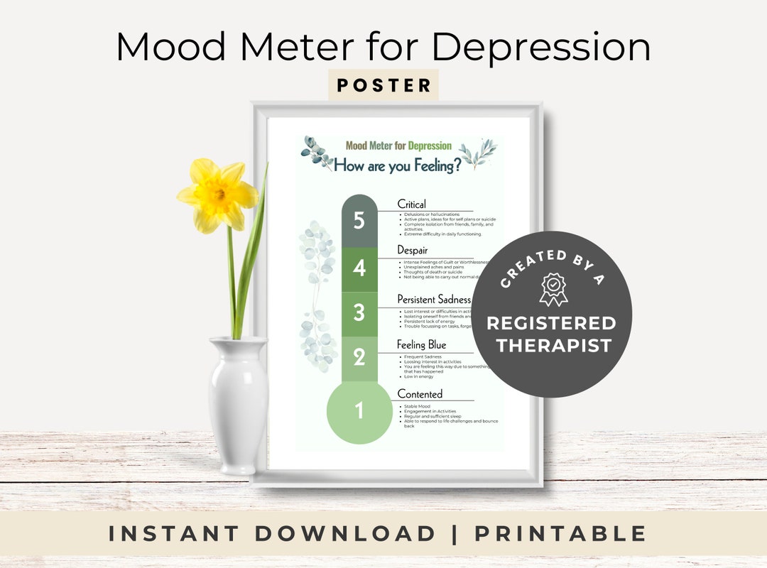 Mood Meter for Depression Printable, Green Monitor Feelings Poster ...