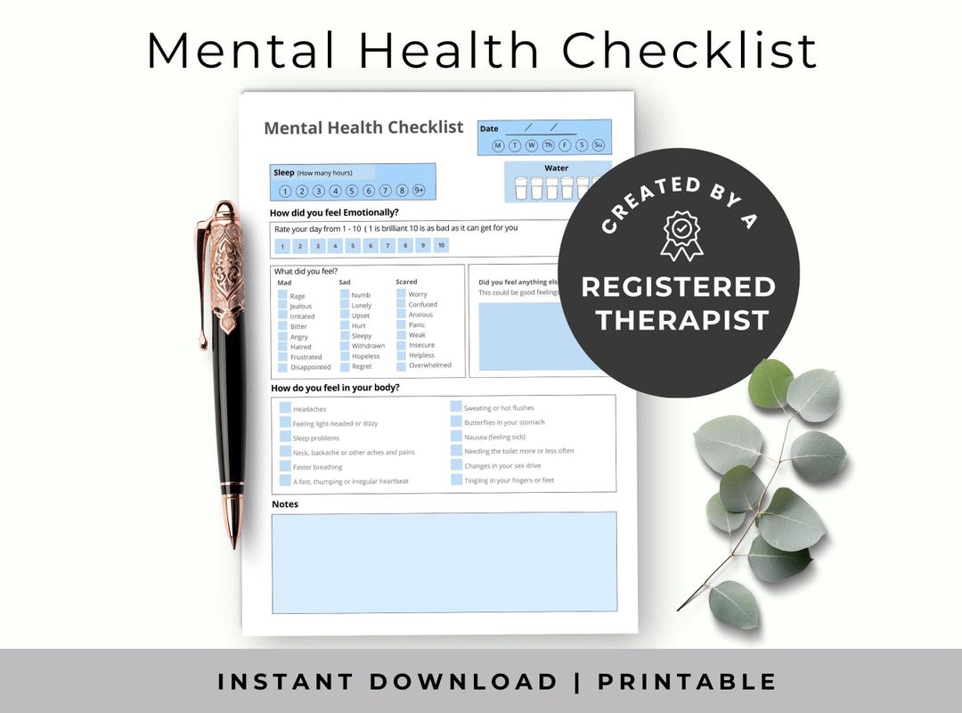 Printable Mental Health Check List, Emotional Health Tracker, Printable ...