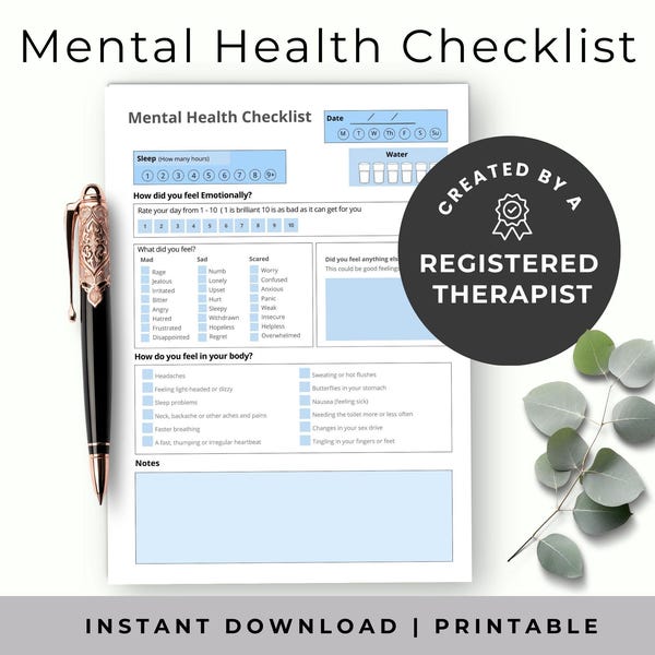 Mental Health Check in Worksheet - Etsy