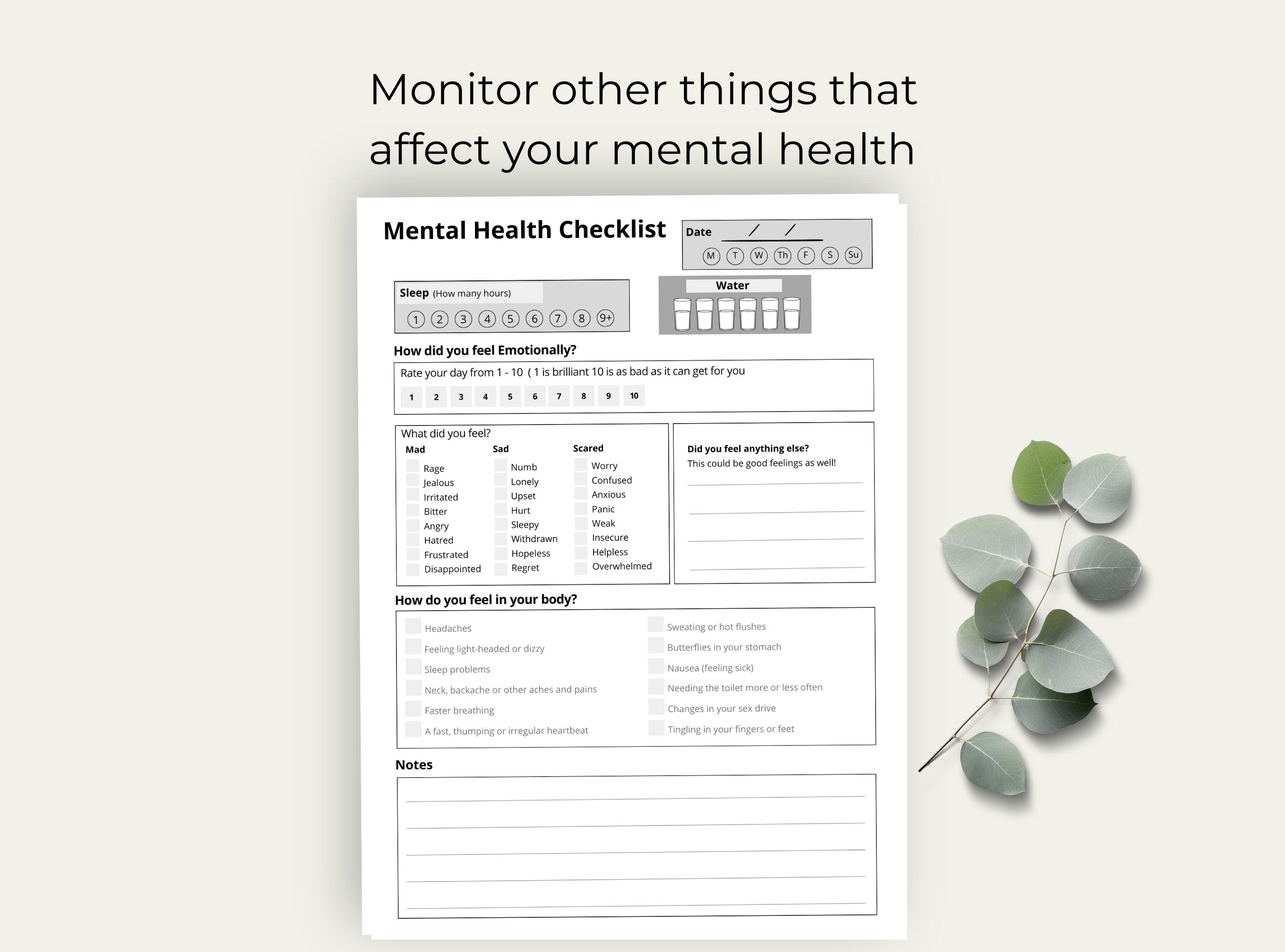 Mental Health Checklist for Adults, Mental Health Tracker, Daily Mood ...