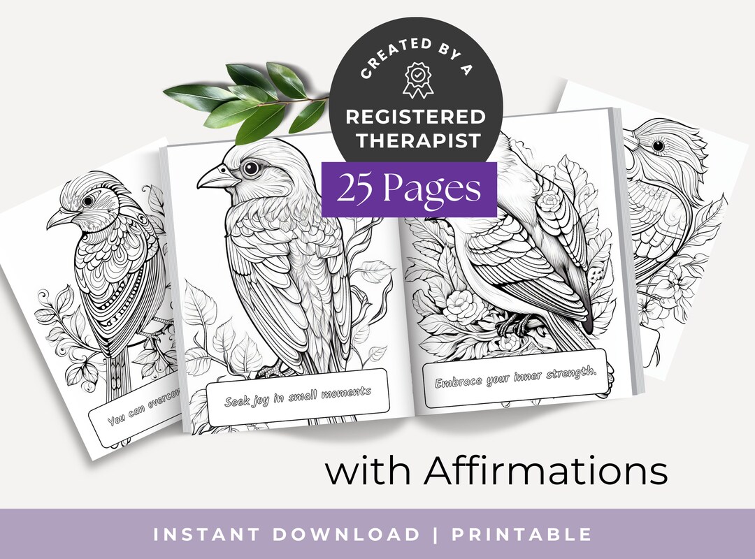 Coloring Book With Affirmations, Bird Colouring Pages PDF, Mindfulness ...