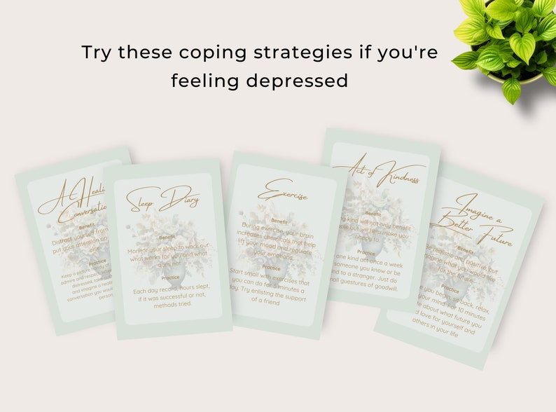 Coping Skills Card Deck, Self Care for Depression, Botanical Printable ...