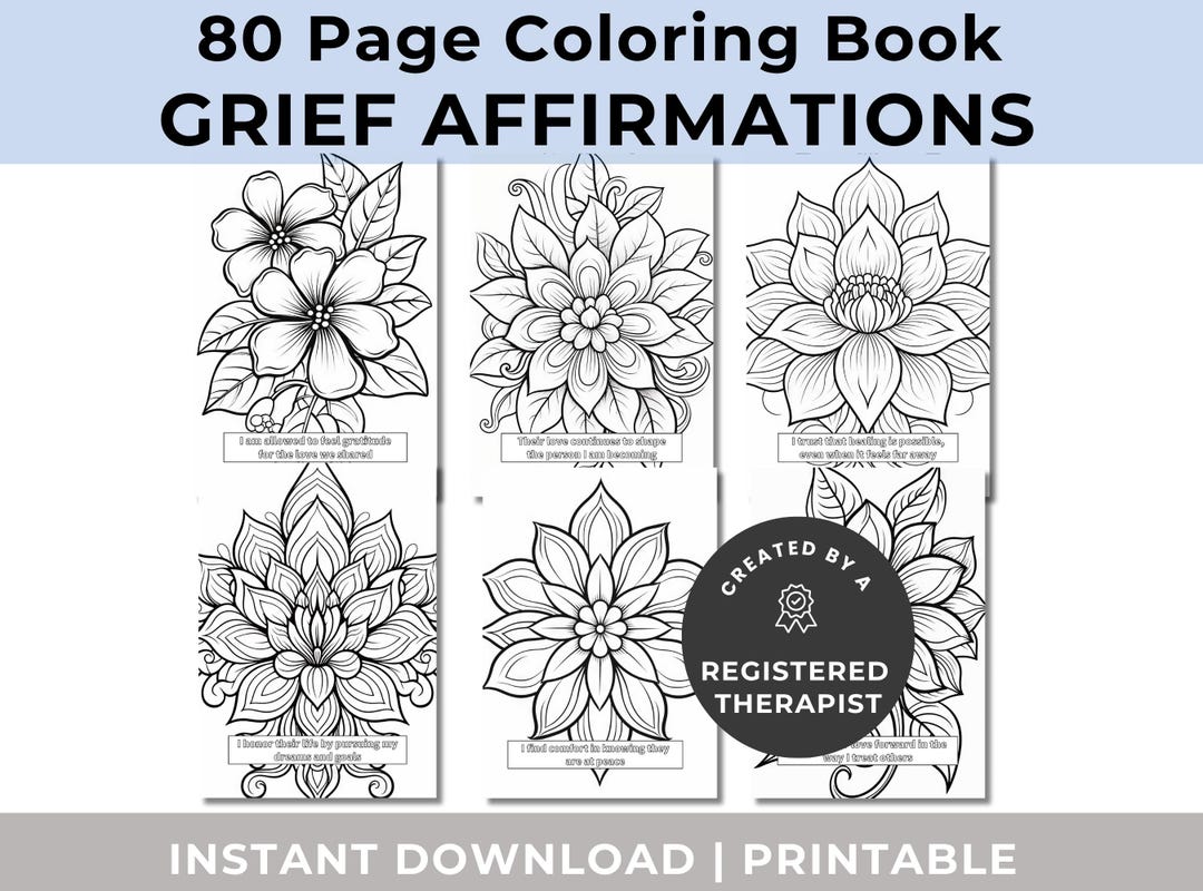 Grief Coloring Book, Bereavement Coloring Sheets, Grief Affirmations ...
